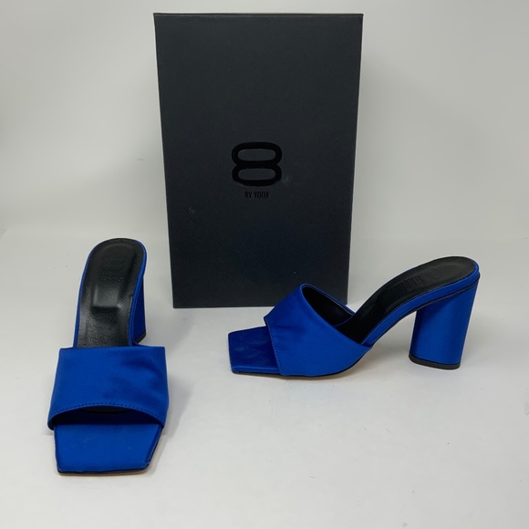 Yoox | Shoes | 8 By Yoox Blue Satin Open Toe Block High Heel Open Toe ...